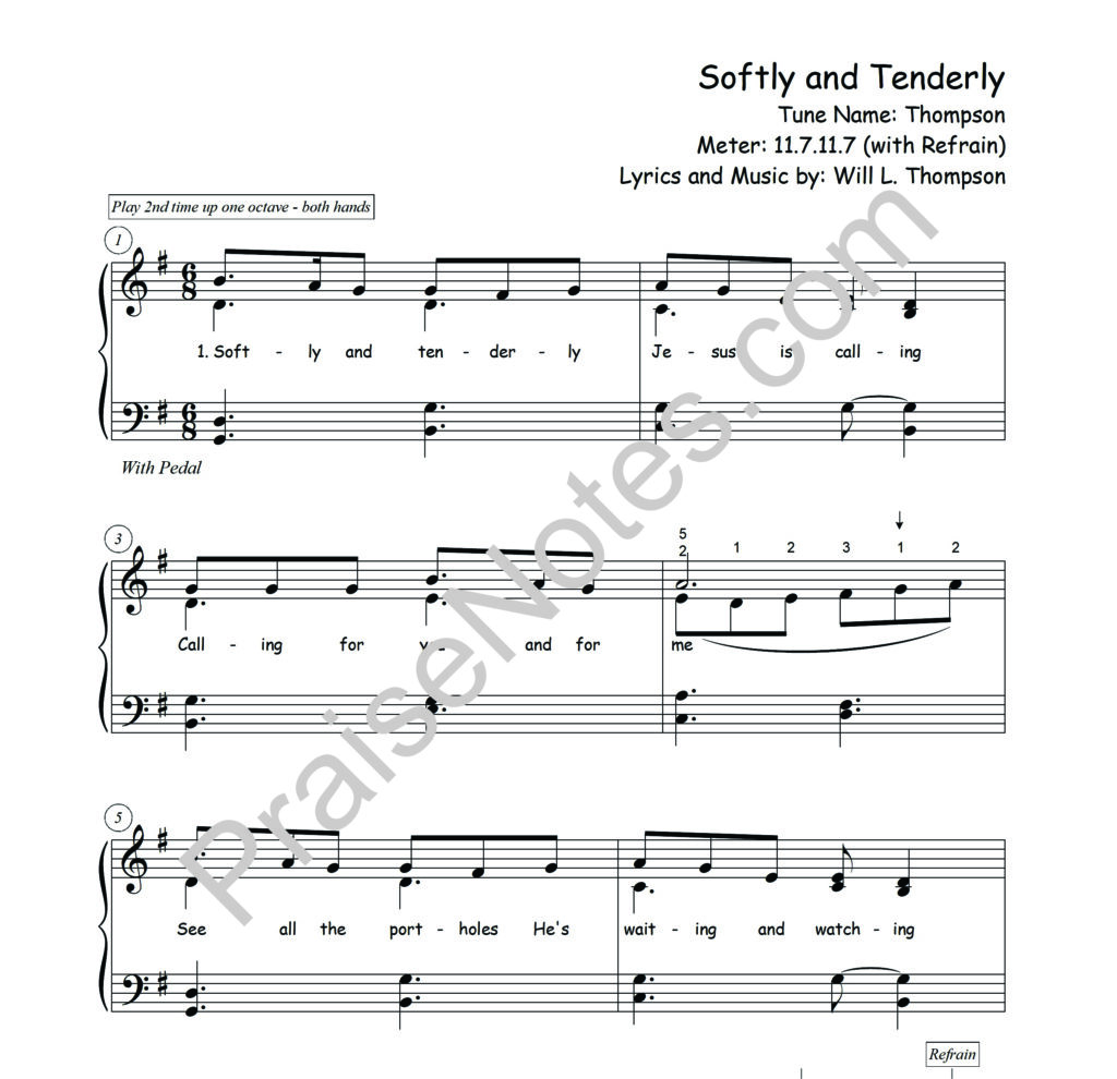 Softly and Tenderly - Intermediate - PraiseNotes